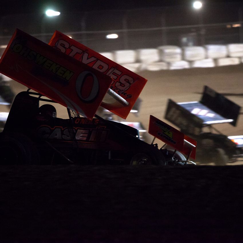 Tyler Hendricks, Steve Poirier and Shawn Donath 3 wide into turn 2